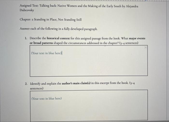 Assigned reading: Chapter 2 (Standing in Place, Not | Chegg.com
