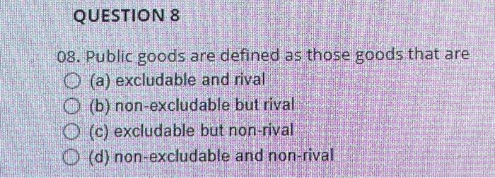 Solved 08. Public goods are defined as those goods that are | Chegg.com