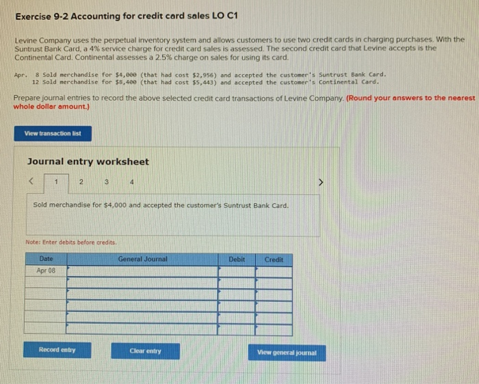 Solved Exercise 9-2 Accounting for credit card sales LO C1 | Chegg.com