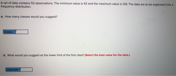 Solved A set of data contains 53 observations. The minimum | Chegg.com