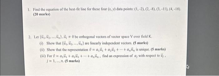 Solved 1. Find the equation of the best-fit line for these | Chegg.com