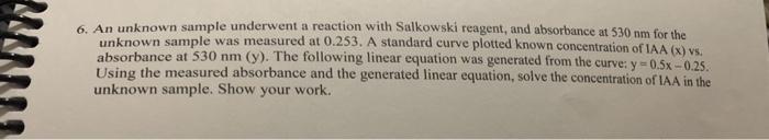 Solved 6. An unknown sample underwent a reaction with | Chegg.com