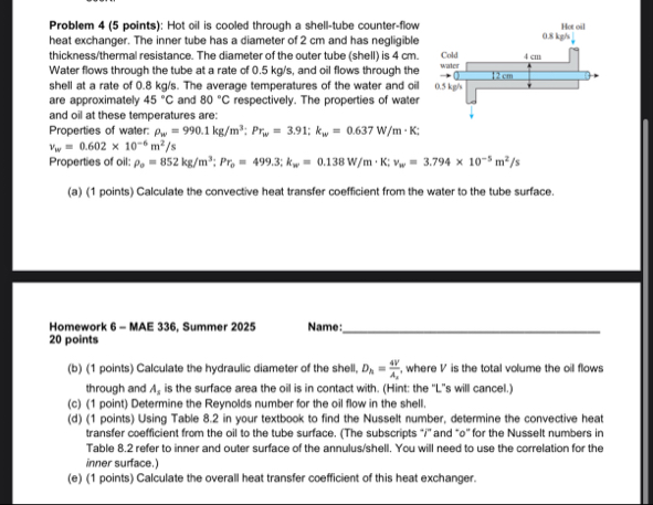 Solved Problem 4 (5 ﻿points): Hot oil is cooled through a | Chegg.com