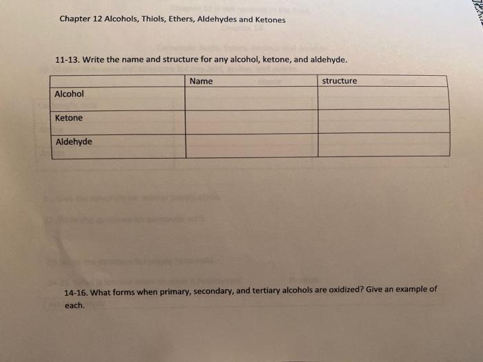 Solved Chapter 12 Alcohols, Thiols, Ethers, Aldehydes and | Chegg.com