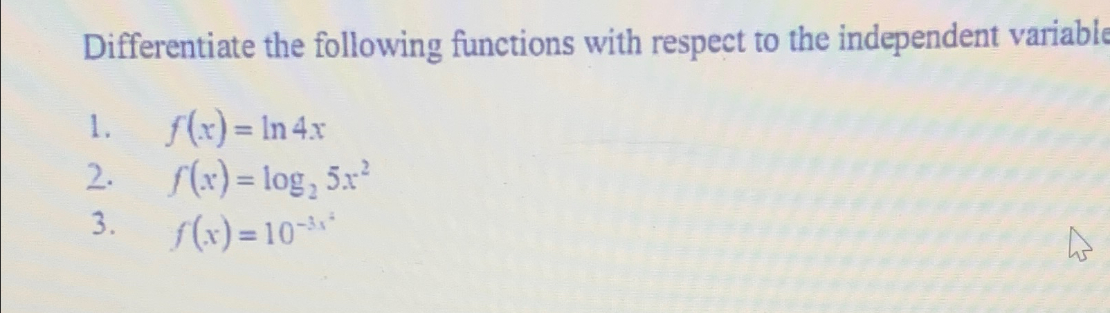 Solved Differentiate the following functions with respect to | Chegg.com