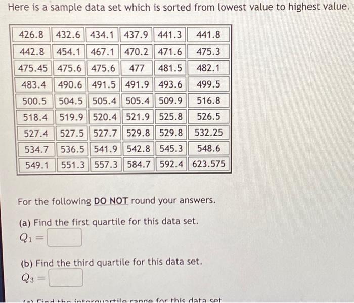 Solved Here is a sample data set which is sorted from lowest | Chegg.com