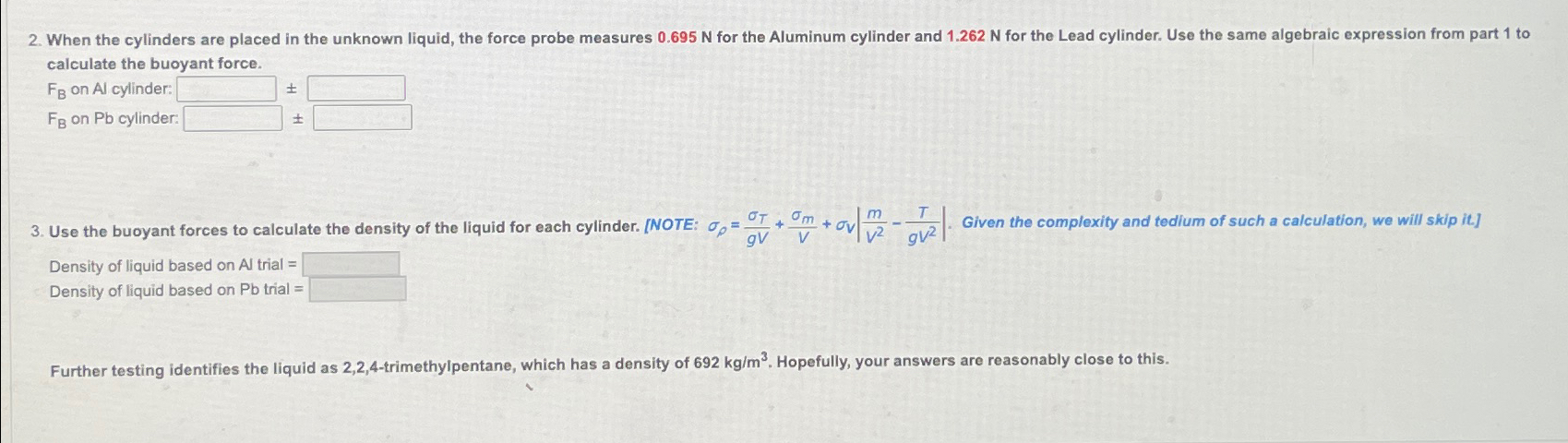 Solved calculate the buoyant force.FB ﻿on Al cylinder: ,+-FB | Chegg.com