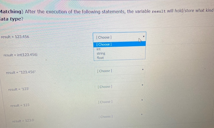 Solved Matching) After the execution of the following | Chegg.com