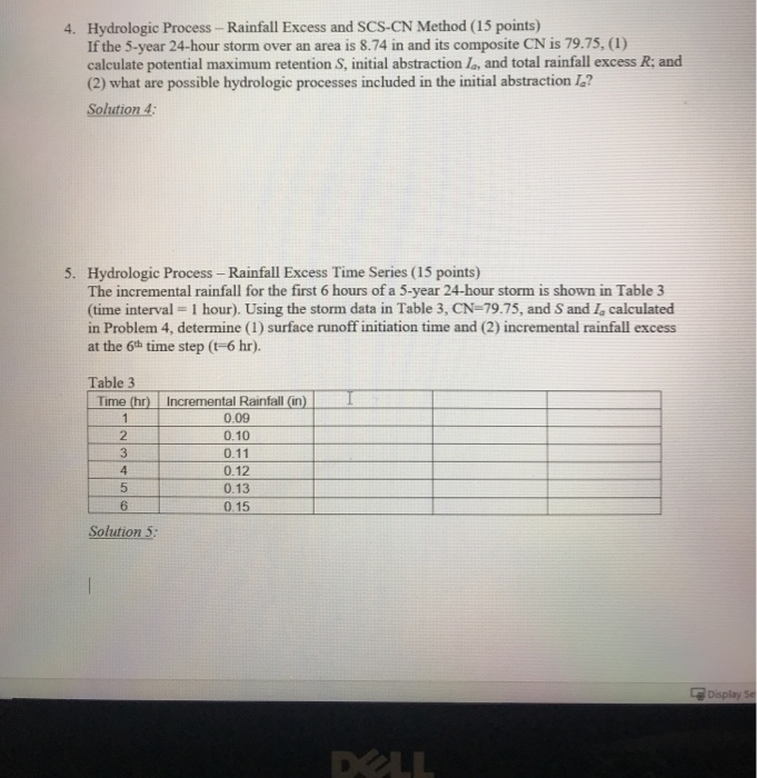 Solved 4. Hydrologic Process - Rainfall Excess and SCS-CN | Chegg.com