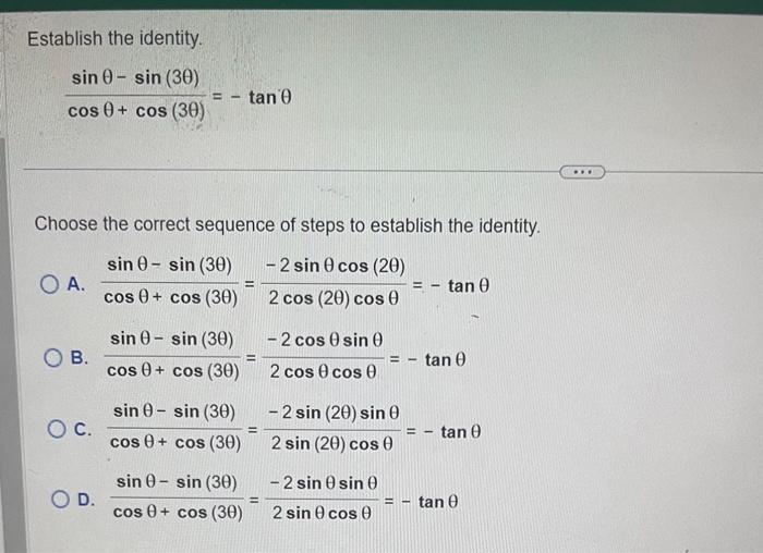Solved Establish the identity. | Chegg.com