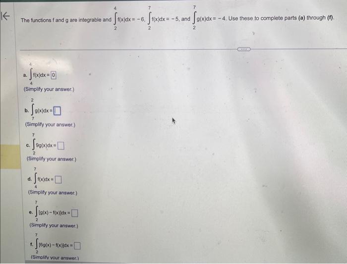 Solved The functions f and g are integrable and | Chegg.com