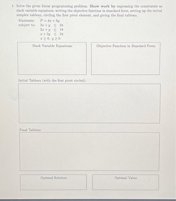 Solved 1. Solve the given linear programming problem. Show | Chegg.com