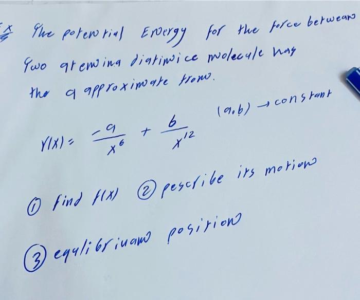 Solved The poten rie) Energy for the force betweans Two | Chegg.com