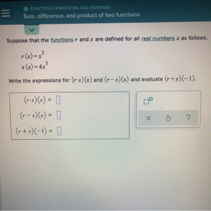 Solved () FUNCTION OPERATIONS AND INVERSES Sum, difference, | Chegg.com