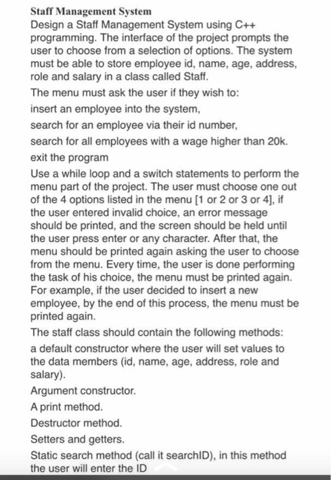 Solved Staff Management System Design a Staff Management | Chegg.com