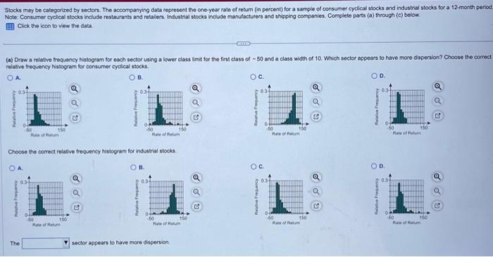 Solved Stocks may be categorized by sectors. The | Chegg.com