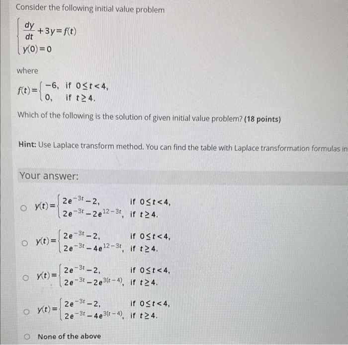 Solved Consider the following initial value problem | Chegg.com