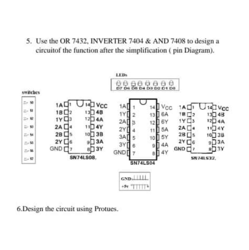 5. Use the OR 7432, INVERTER 7404 & AND 7408 to | Chegg.com