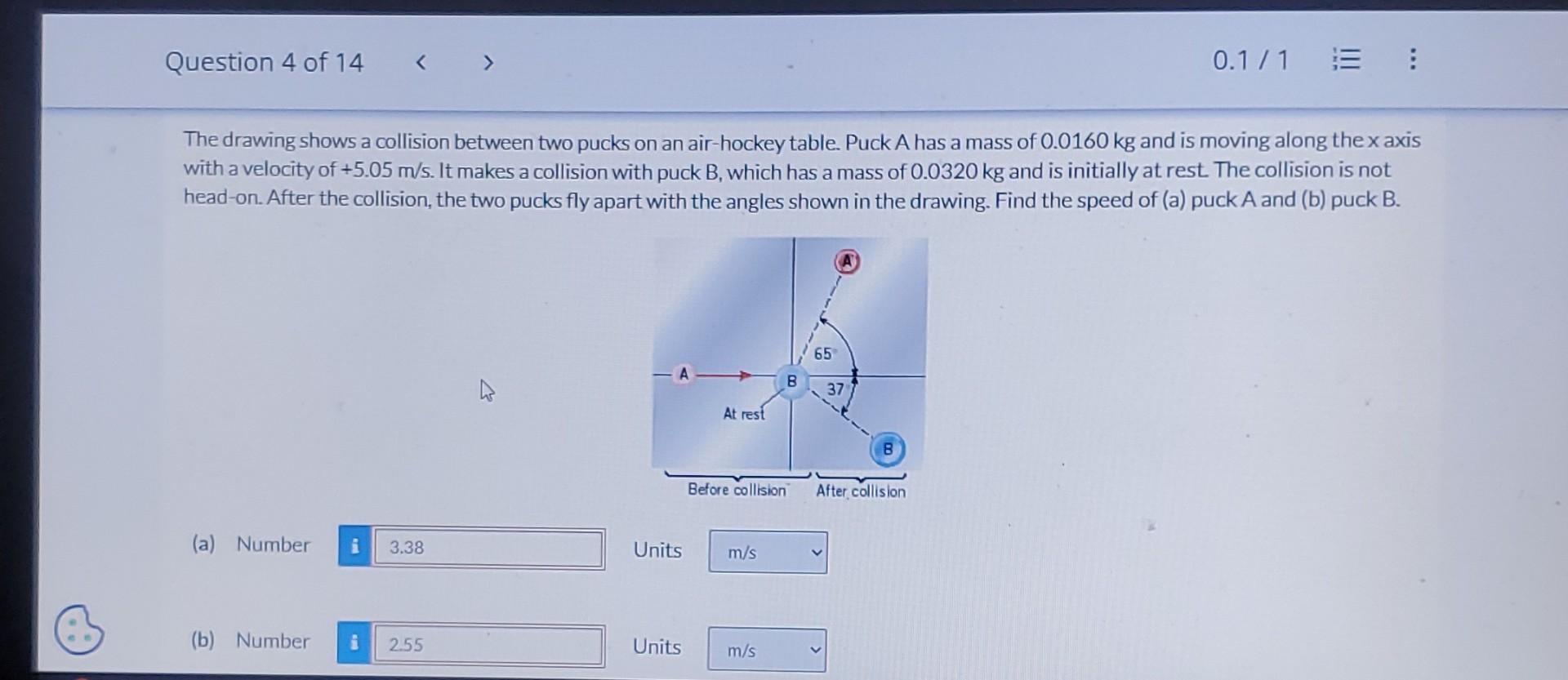 Solved The drawing shows a collision between two pucks on an | Chegg.com