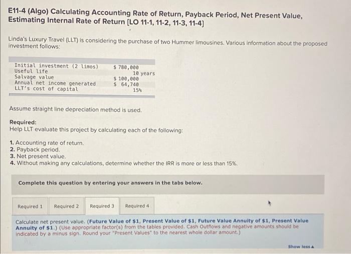 Solved E11-4 (Algo) Calculating Accounting Rate of Return, | Chegg.com