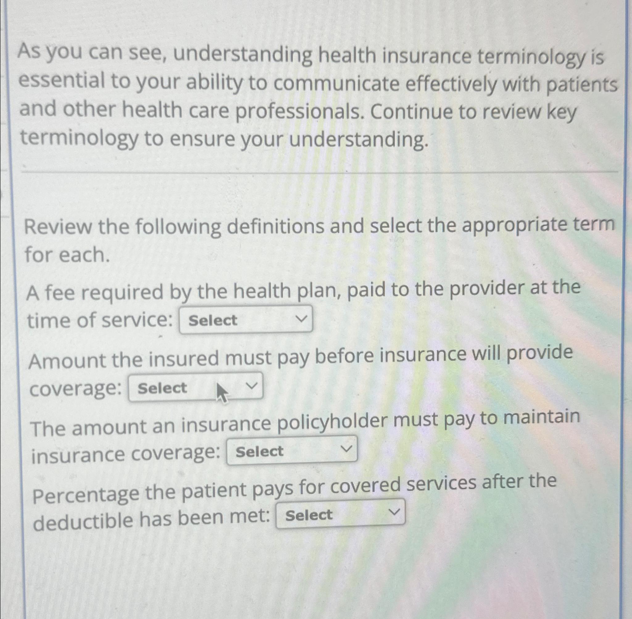Solved As you can see, understanding health insurance | Chegg.com