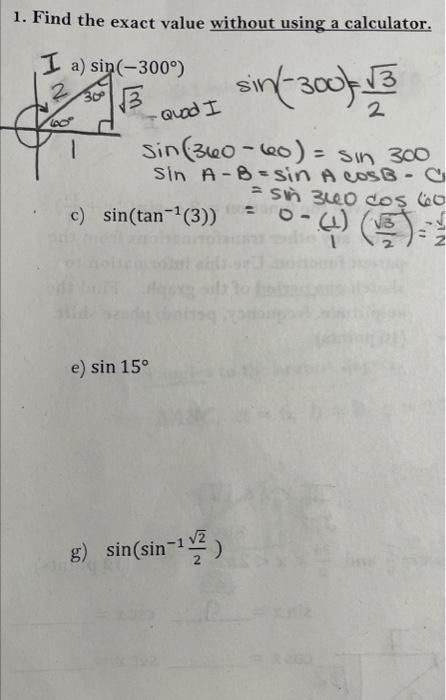 Solved 1. Find the exact value without using a calculator. I | Chegg.com