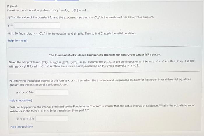 Solved Consider the initial value problem 2xy′=4y,y(1)=−1. | Chegg.com