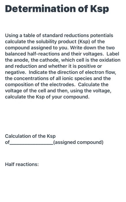 Solved Determination of Ksp Using a table of standard | Chegg.com