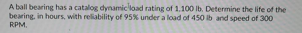 Solved A ball bearing has a catalog dynamic load rating of | Chegg.com