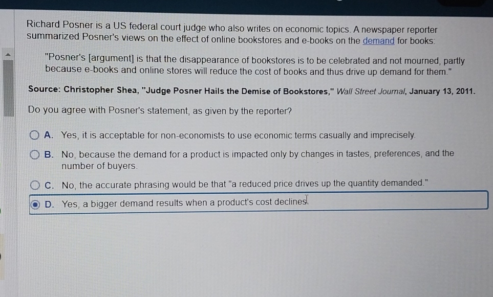 Solved Richard Posner is a US federal court judge who also | Chegg.com