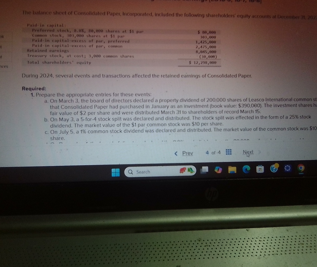 Solved The batiance sheet of Consolidated Paper, | Chegg.com