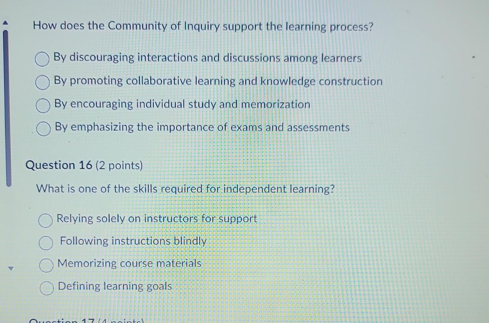 Solved How does the Community of Inquiry support the | Chegg.com