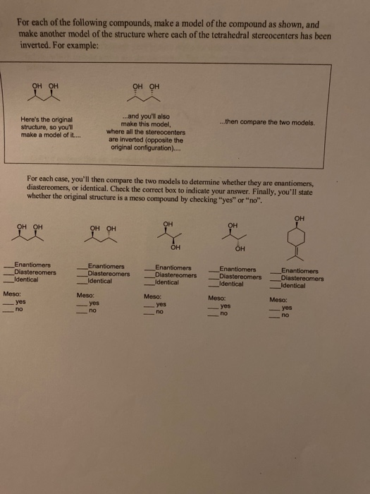 Solved For each of the following compounds, make a model of | Chegg.com