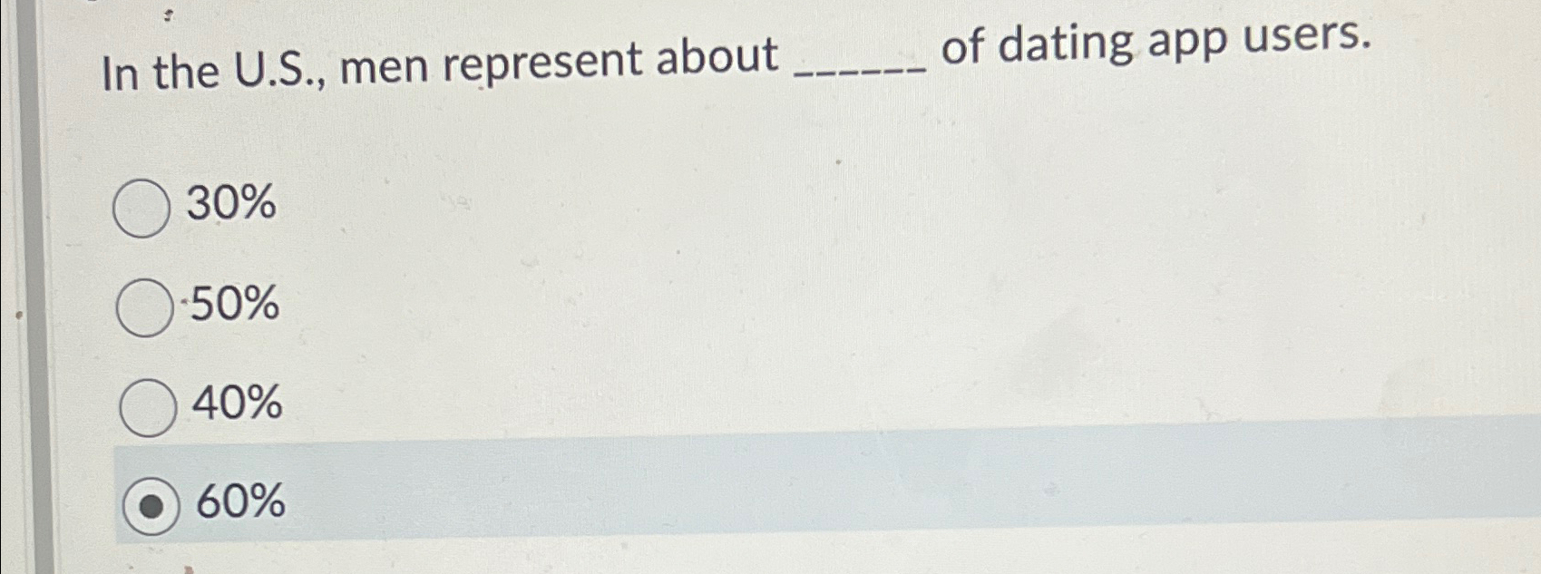 Solved In the U.S., ﻿men represent about of dating app | Chegg.com