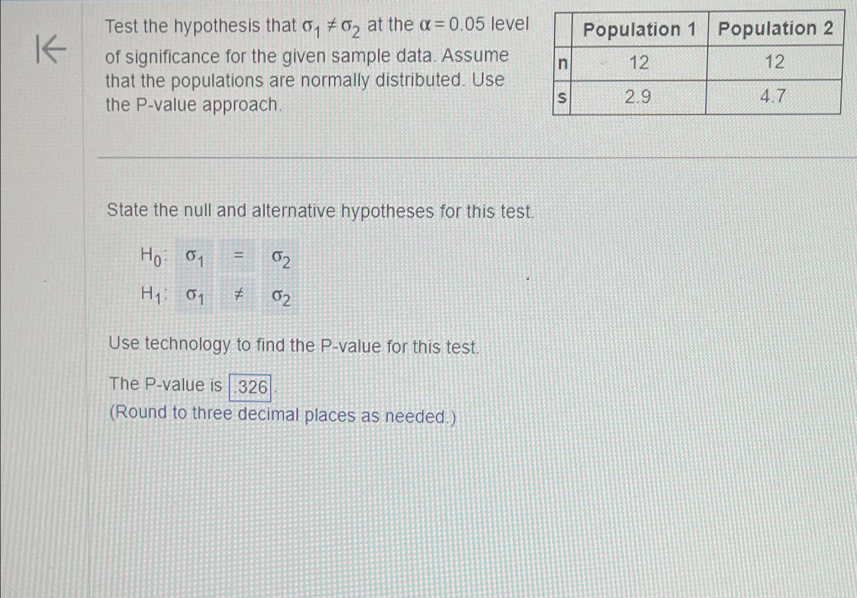 Solved Test the hypothesis that \\\\sigma _(1)!=\\\\sigma | Chegg.com