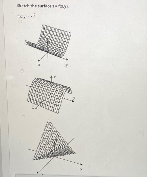 Solved Sketch the surface z=f(x,y). f(x,y)=x2 | Chegg.com