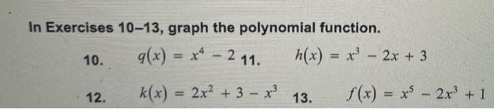 Solved In Exercises 10-13, graph the polynomial function. | Chegg.com