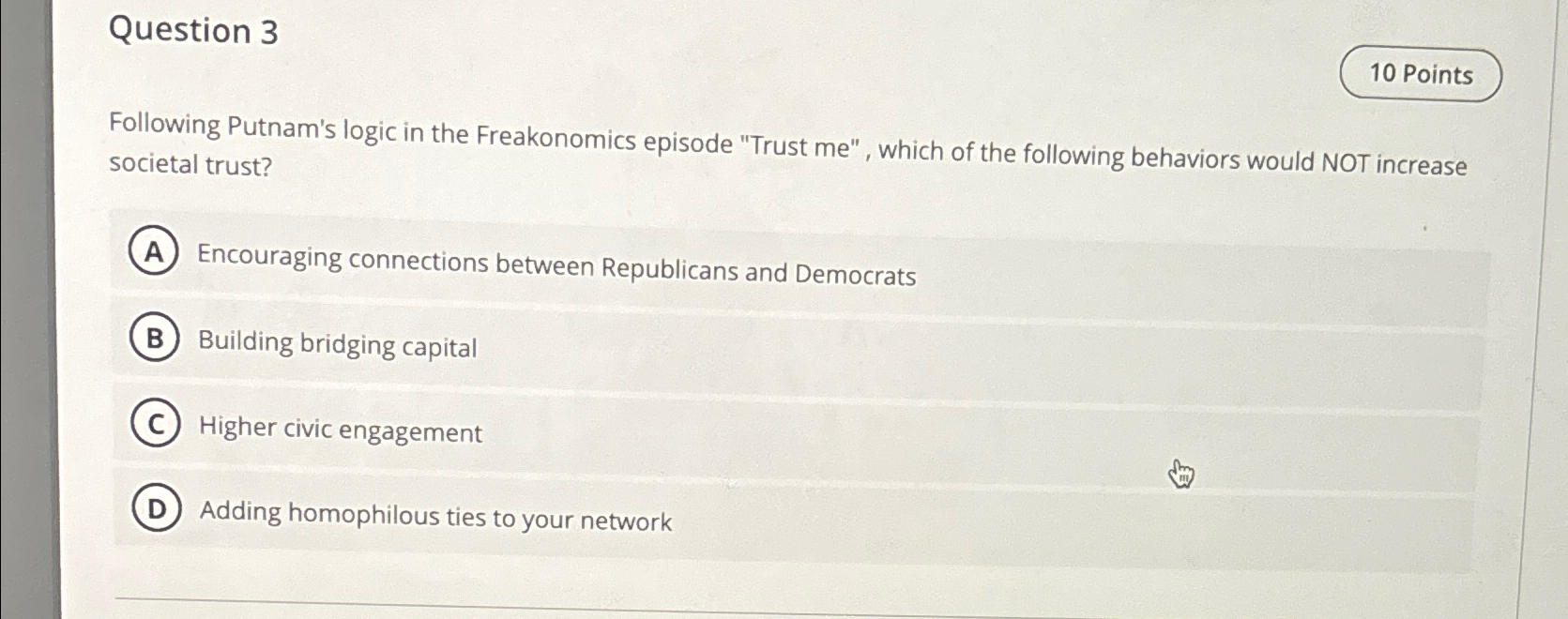 Solved Question 310 ﻿PointsFollowing Putnam's logic in the | Chegg.com