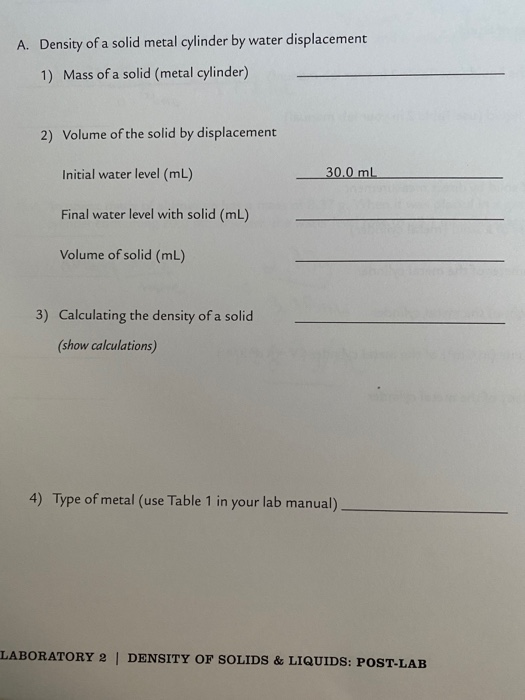 Solved Table 1. Density values of some metals. Density | Chegg.com
