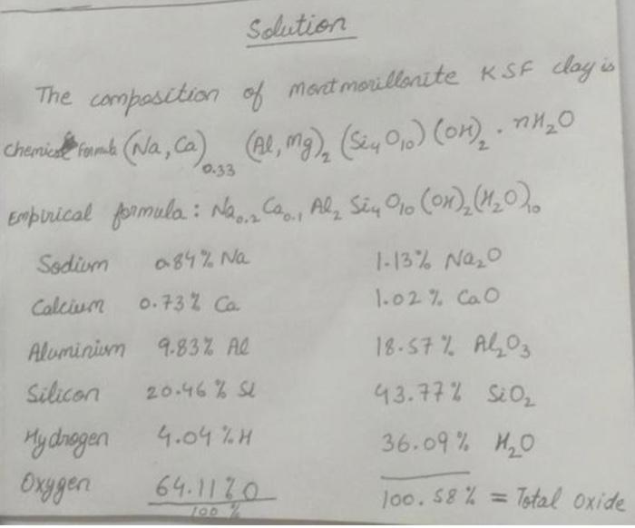 Solution The composition of mort morillonite KSF day | Chegg.com