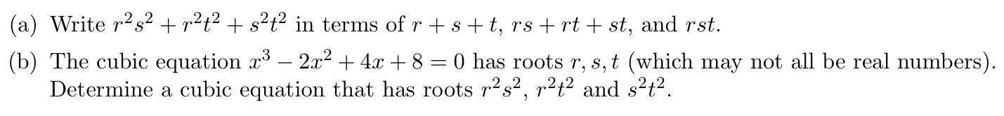 Solved (a) ﻿Write r2s2+r2t2+s2t2 ﻿in terms of | Chegg.com