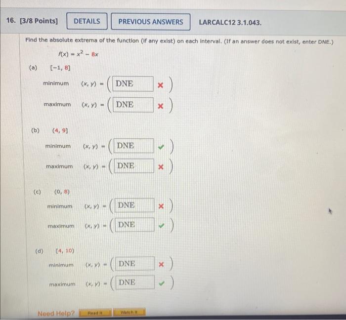 Solved Find the absolute extrema of the function (If any | Chegg.com