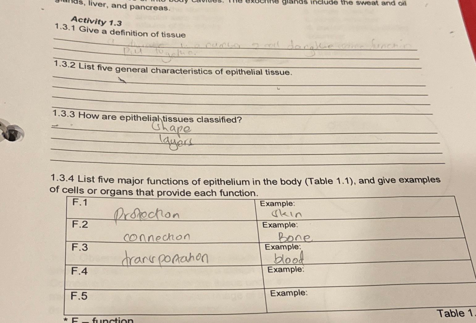 Solved Activity 1.31.3.1 ﻿Give a definition of tissue1.3.2 | Chegg.com