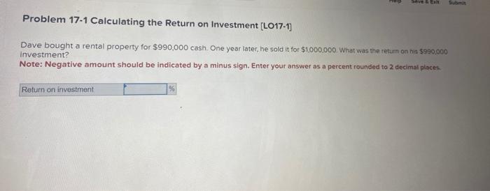 Solved Problem 17-1 Calculating the Return on Investment | Chegg.com