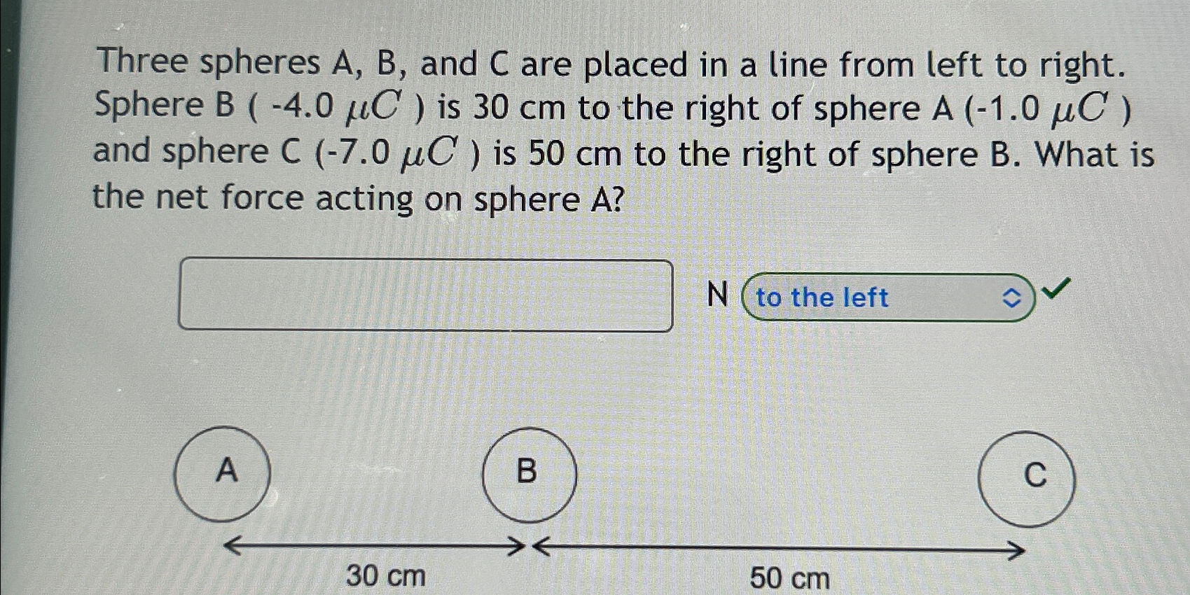 Solved Three spheres A, ﻿B, ﻿and C are placed in a line from | Chegg.com