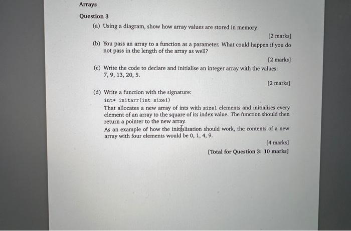 Solved Arrays Question 3 (a) Using a diagram, show how array | Chegg.com