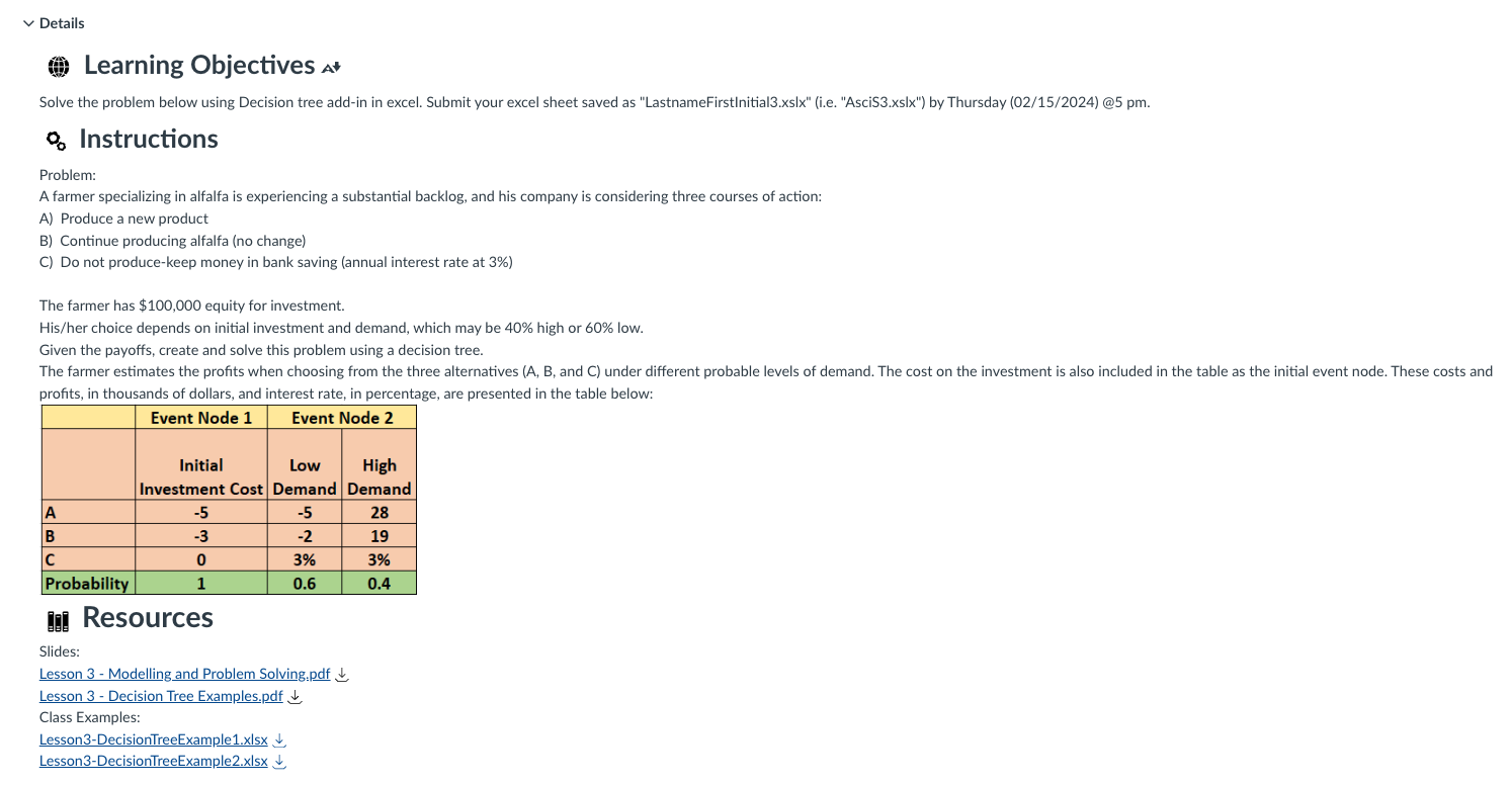 Solved Solve the problem below using Decision tree add-in in | Chegg.com