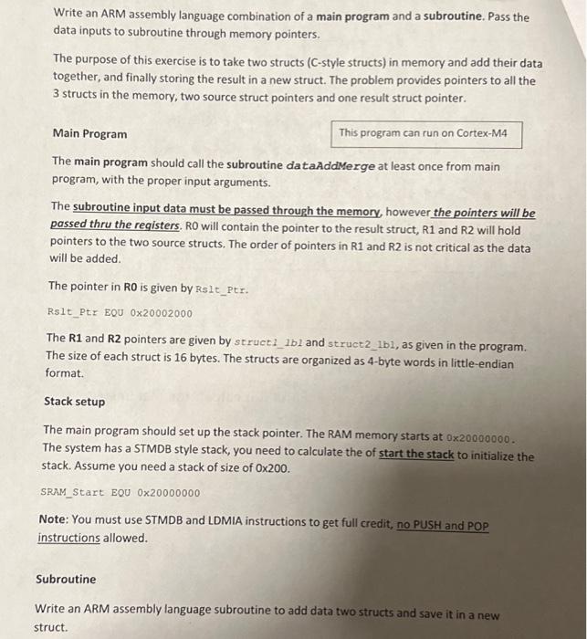Solved The ARM assembly language subroutine should be named | Chegg.com