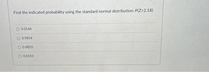Solved Find the indicated probability using the standard | Chegg.com