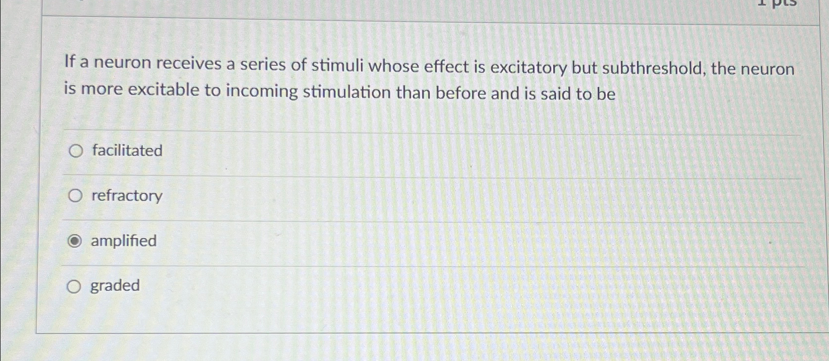 Solved If a neuron receives a series of stimuli whose effect | Chegg.com